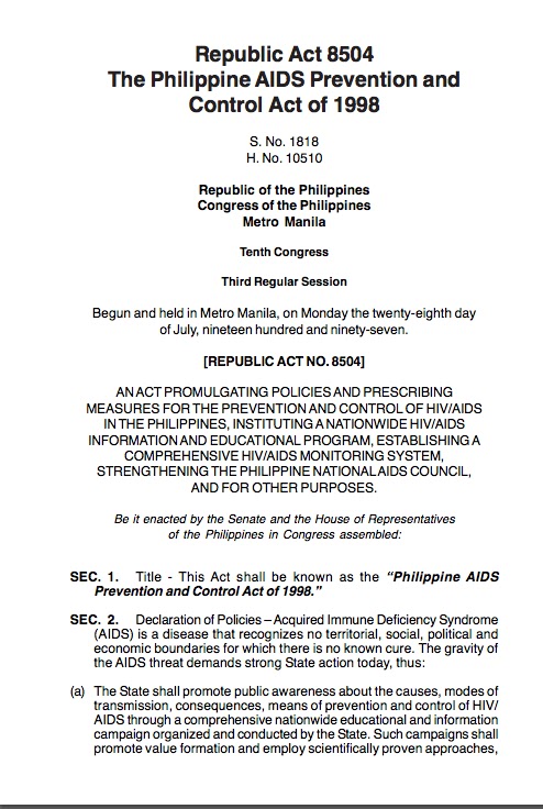 RA 8504: Philippine AIDS Prevention and Control Act of 1998 ~ Living ...
