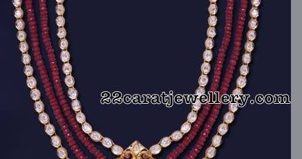 Ruby Beads Pachi Work Long Chain - Jewellery Designs