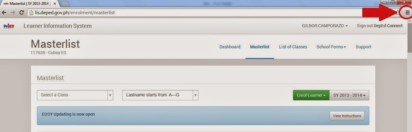 Random Thoughts of Gil Camporazo: How To Print Masterlist of Learner in LIS