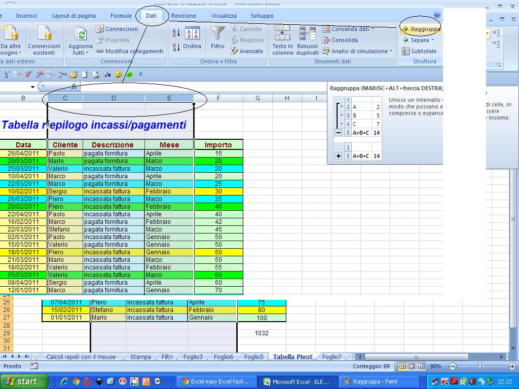 3) Sopra la tabella, compare una linea con un trattino alla fine, in ...