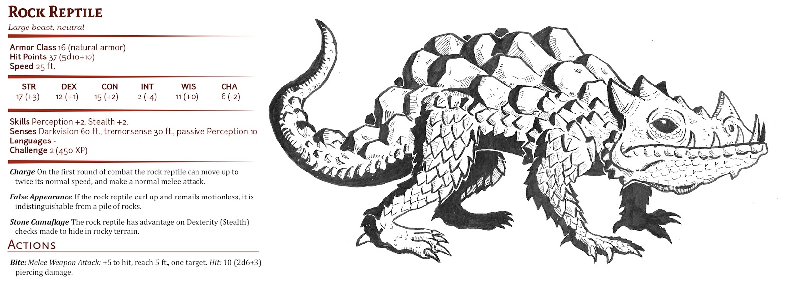 Inktober Monstrosities: R for Rock Reptile