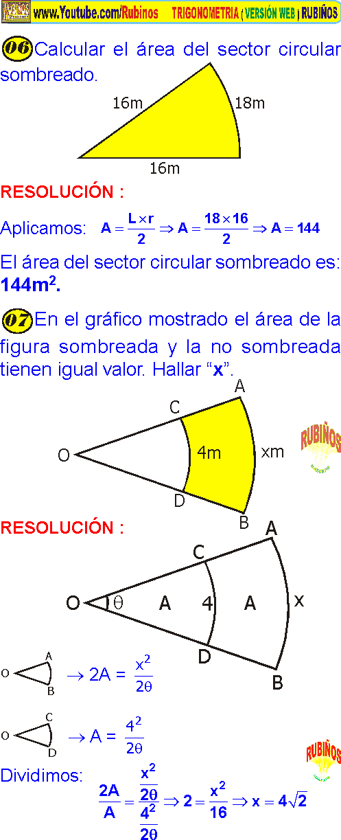 SECTOR CIRCULAR PROBLEMAS RESUELTOS – TRIGONOMETRIA