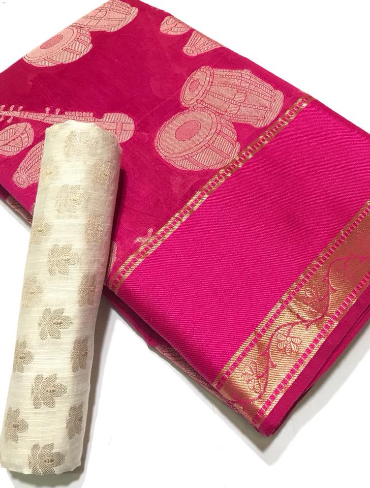 Banarasi cotton silk tabla saree with zari buti white blouse |online ...