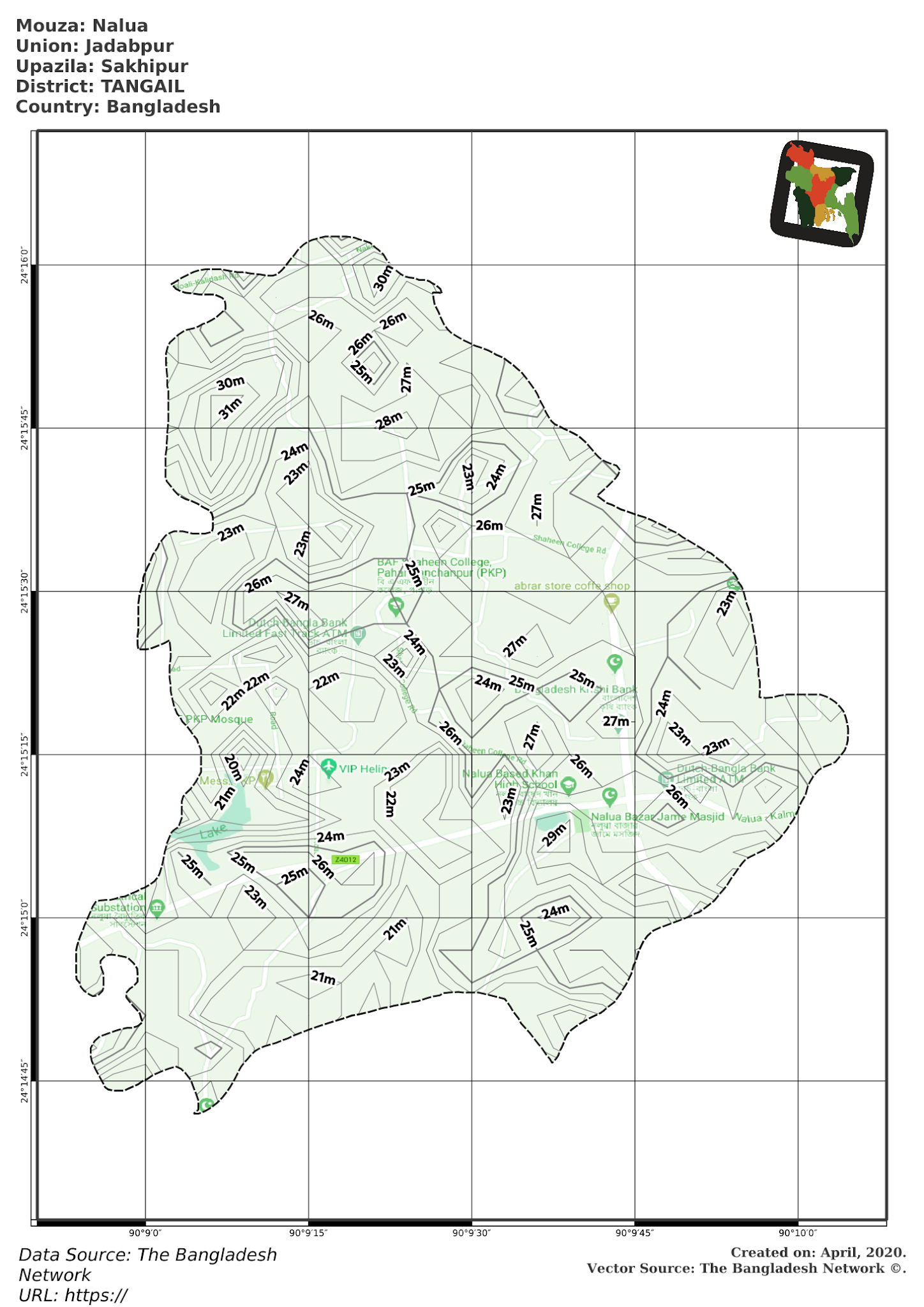 Map of Nalua Mouza, Sakhipur, Tangail