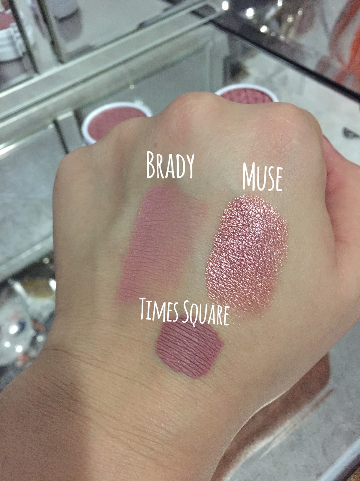Colourpop Haul Brady, Muse, Times Square swatches