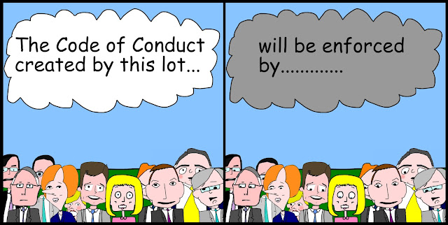 laberal: The Code of Conduct. Cartoon.