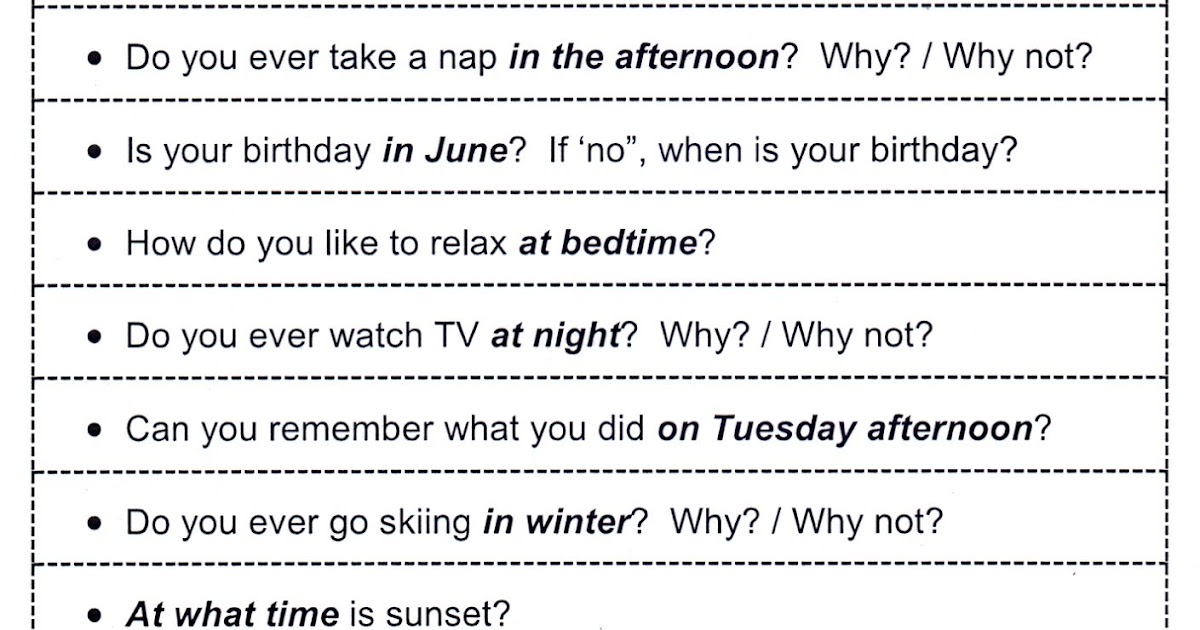 English Activities : SPEAKING activities - Prepositions AT/IN/ON