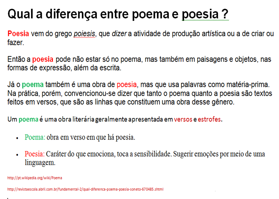 Prof. Sheila da Vitorino: Diferença: poema ou poesia