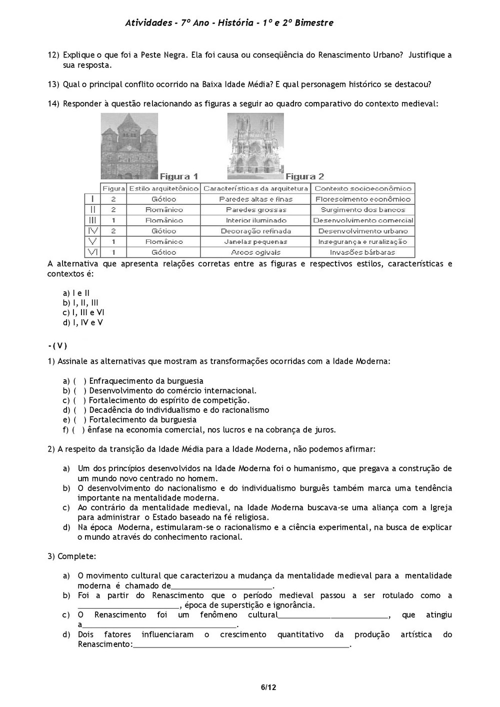 Questões Sobre Humanismo 7o Ano - EDUCA