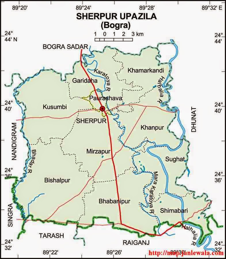 Sherpur Upazila Map, Bogra District, Bangladesh