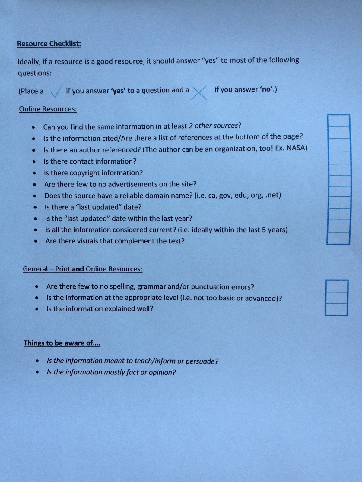 21st Century Learning: Grade 6: Resource Checklist