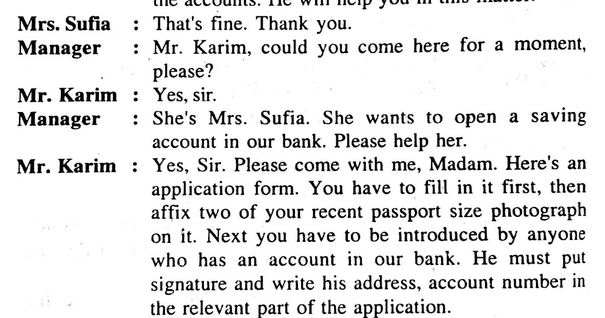 Dialogue | Between You And The Bank Manager About Opening A Bank Account