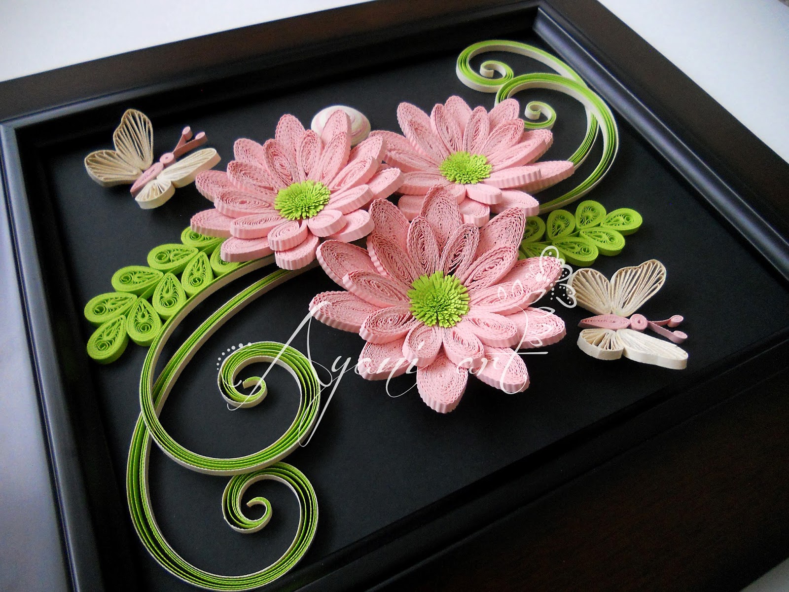 Ayani art: Quilling Pink Flowers and Butterflies