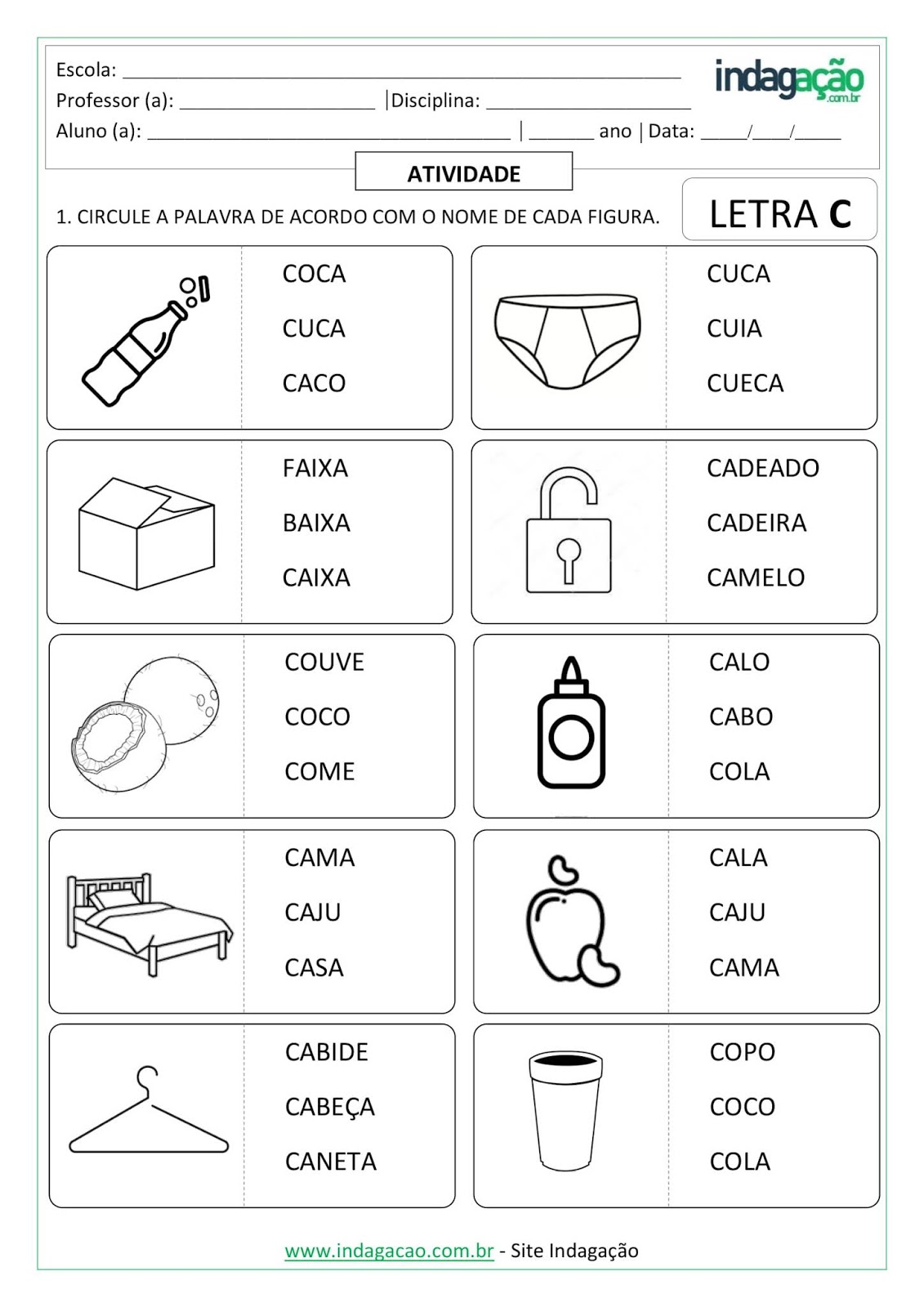 Sequência Alfabética para ditado da Letra C; imprimir atividade - INDAGAÇÃO Sequência Alfabética para ditado da Letra C; imprimir atividade - INDAGAÇÃO