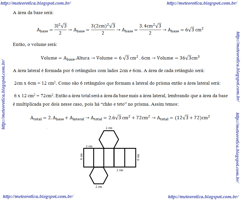 M.E.T.E.O.R.O.T.I.C.A: Exercícios resolvidos - Prisma Hexagonal Regular