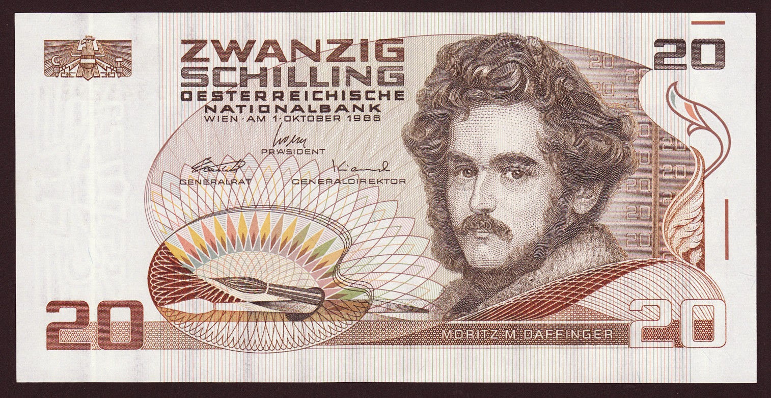 Austria 20 Schilling banknote 1986 Moritz Michael Daffinger|World ...