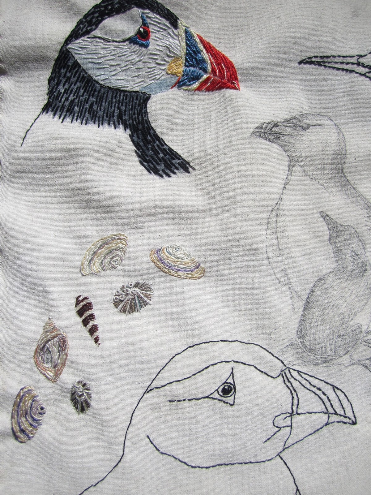 Louise Watson - Textile Artist: Sea shells for the puffin page.