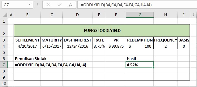 Fungsi Oddlyield Microsoft Excel - Fungsi Excel