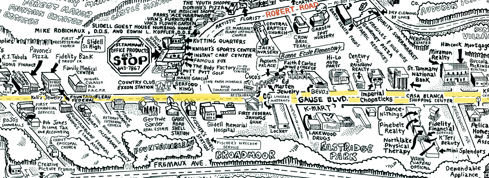 Tammany Family: Gause Blvd in 1985 - Map