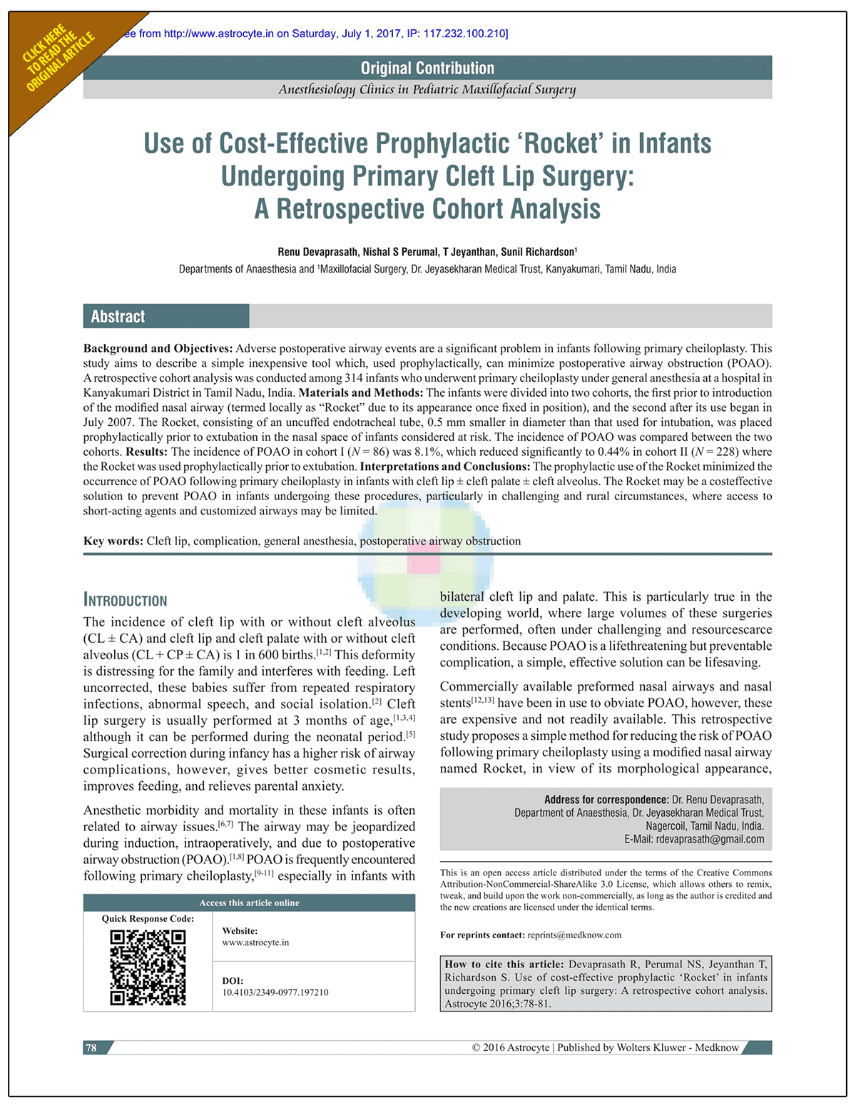 ROCKET TUBE IN CLEFT LIP AND PALATE PATIENTS - Richardson dental and ...