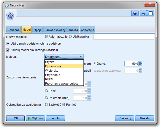 ALGOMINE: Sieci neuronowe ukryte w SPSS Modeler