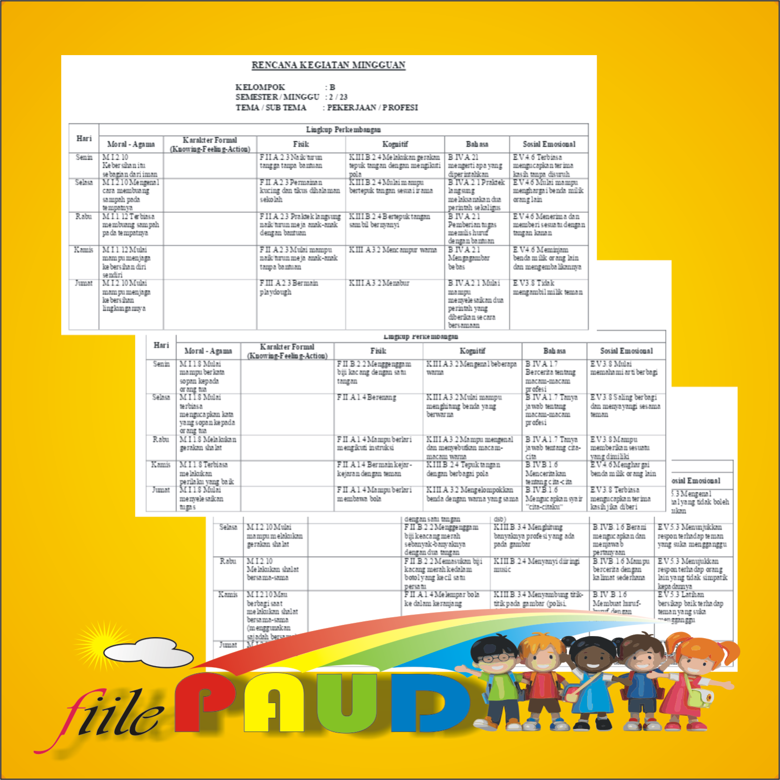 Contoh RKM (Rencana Kerja Mingguan) Tema Pekerjaan Paud - File Paud