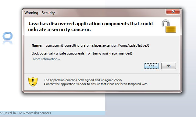 If you fix it, it works!: OraFormsFaces Java trusted/untrusted warning ...
