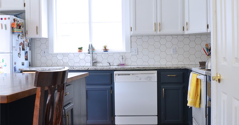 A Two Toned Diy Kitchen Remodel with Hexagon Tiles - Sisters, What!