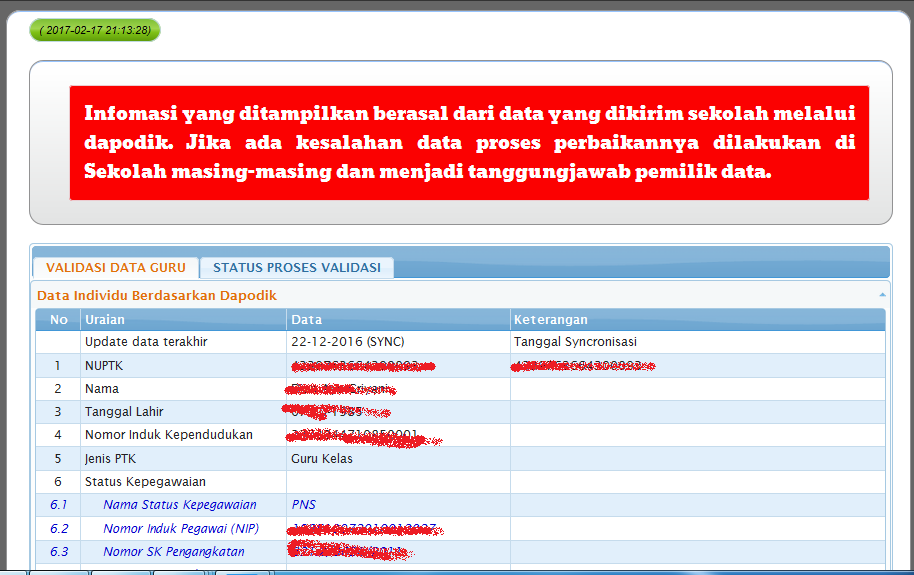 Info Validasi Data GTK untuk Info Aneka Tunjangan 2017 - Info Kepegawaian