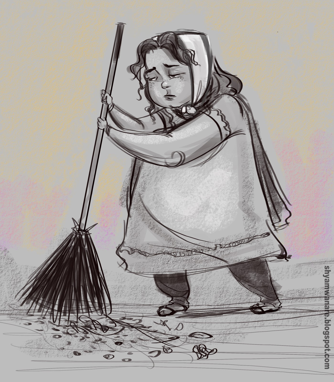 Art of Shyam Wanare: A poor lady