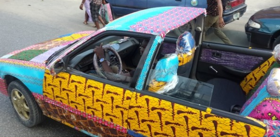 Photos: Customized Ankara car spotted in Bayelsa
