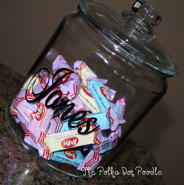The Polka Dot Poodle: Personalized Glass Candy Jar $20