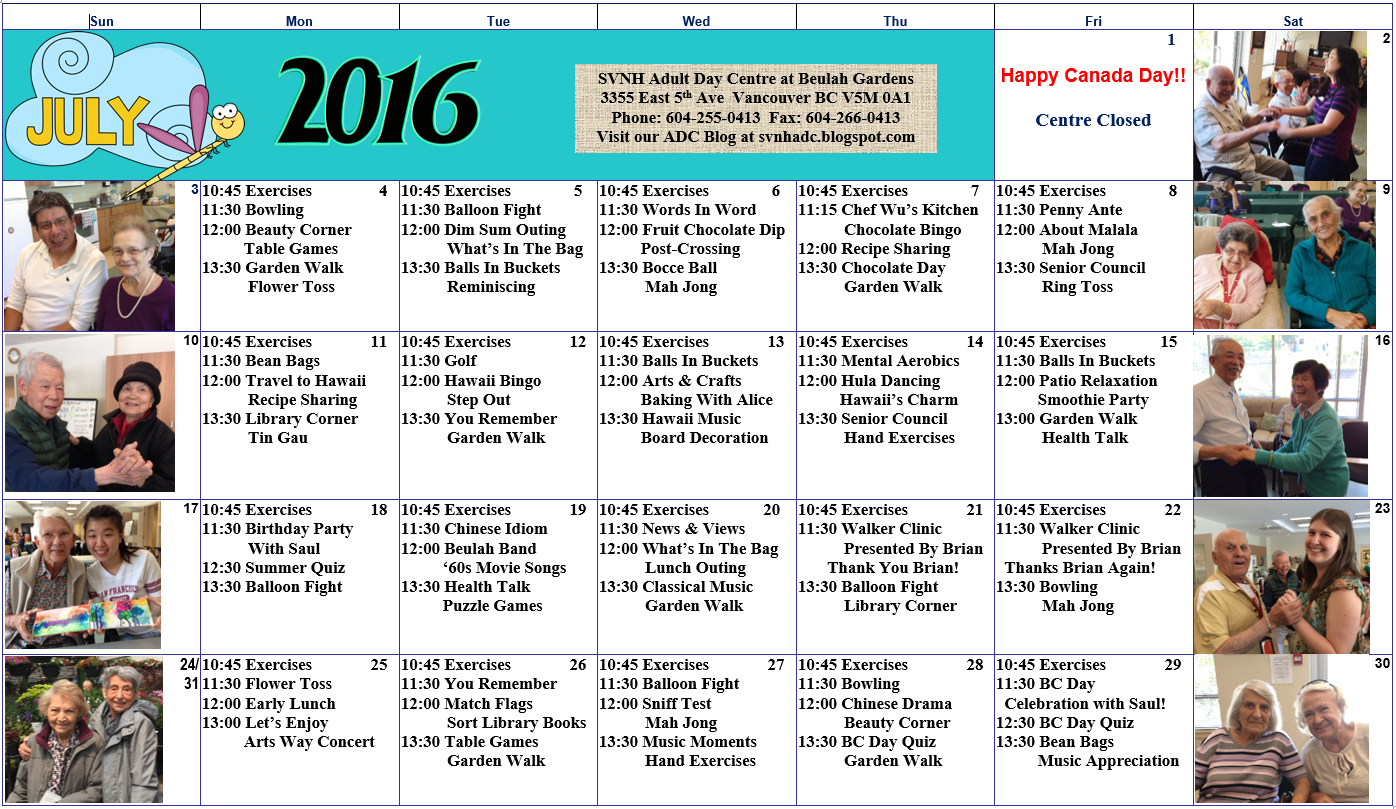 South Vancouver and Beulah Gardens Adult Day Programs: Beulah ADP July ...