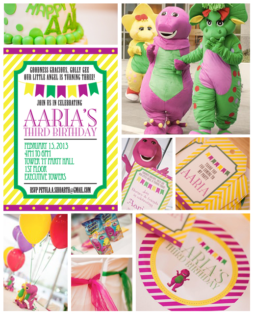 Paper Couture Stationery: Customized Barney themed birthday