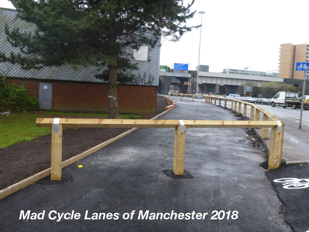 Mad Cycle Lanes of Manchester: Segregation - by wooden fence?