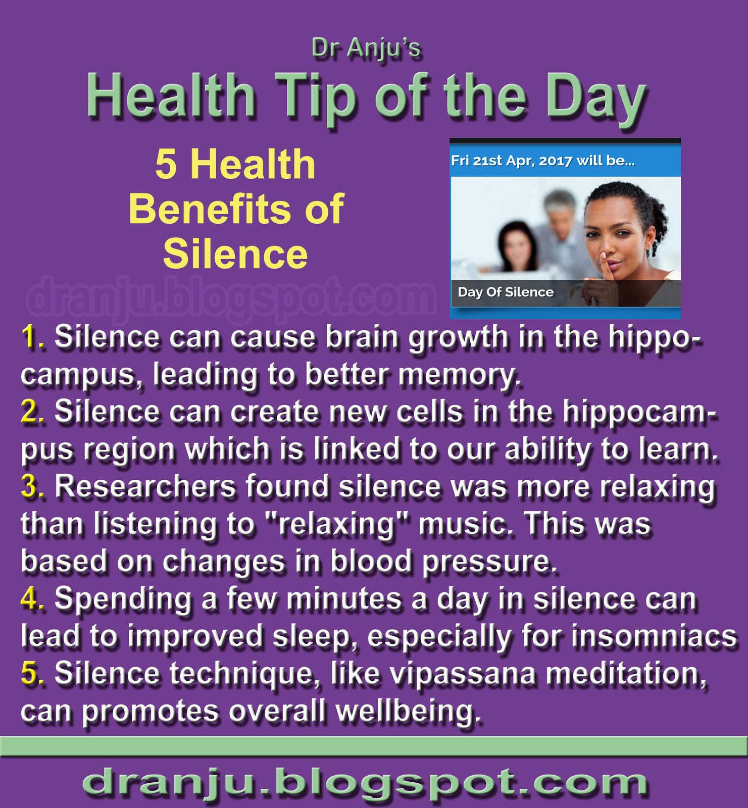 Dr. Anju's Health Tips: April 2017