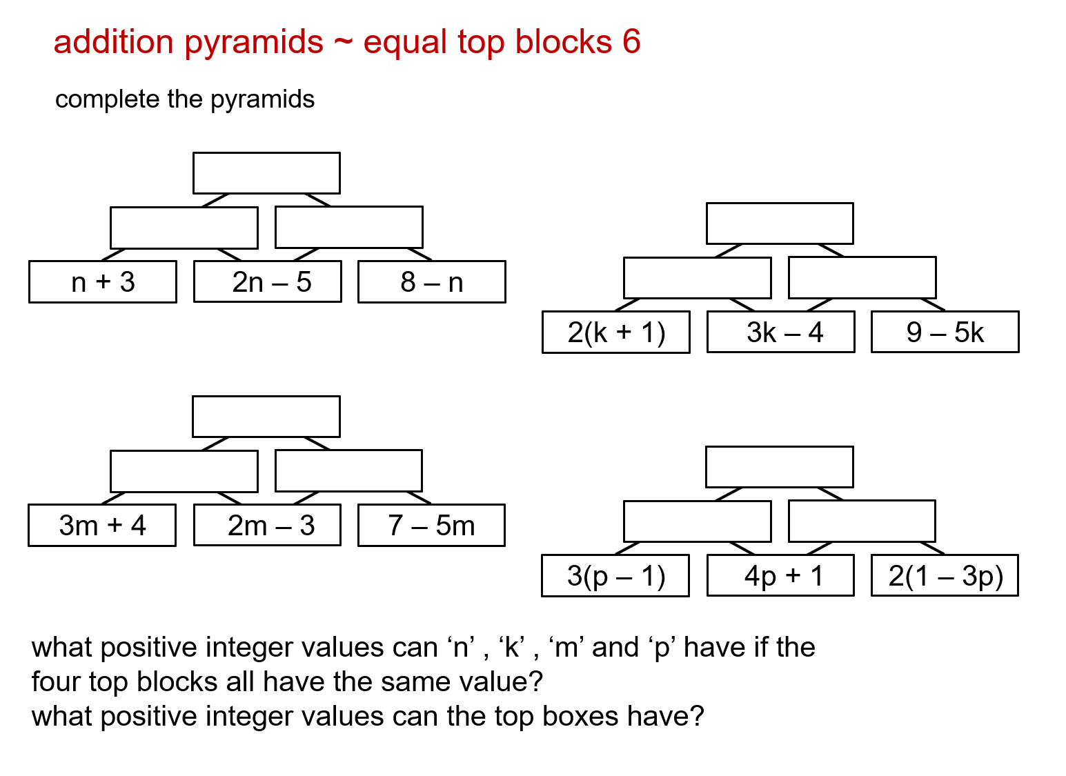 MEDIAN Don Steward mathematics teaching: equal tops pyramids