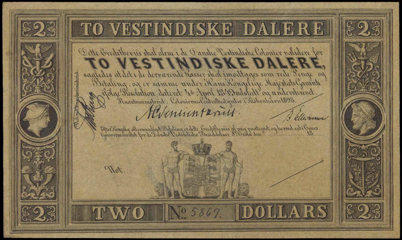 Danish West Indies banknotes 2 Dalere 1898 Two Dollars|World Banknotes ...