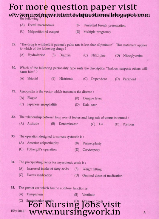 Staff Nurse Recruitment Exam Question Paper- Pdf.