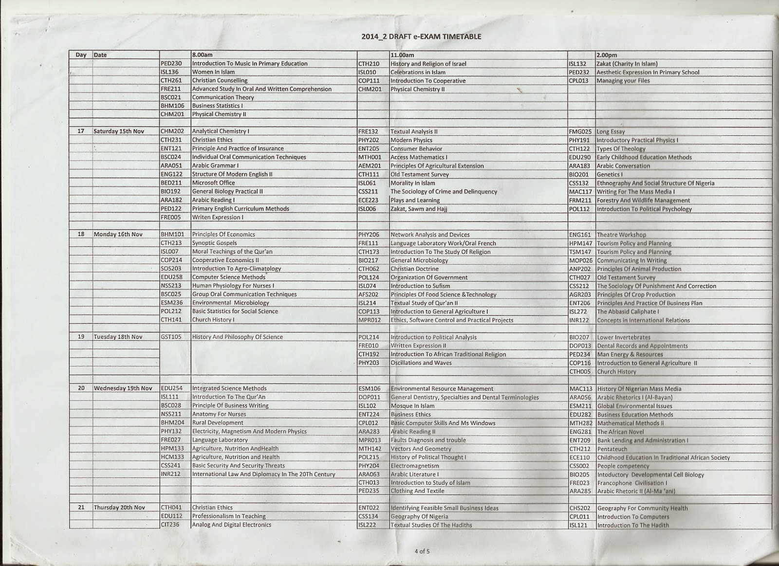 SEPTEMBER 2014 EXAMINATION TIME TABLES (POP & E-EXAM). | National Open ...