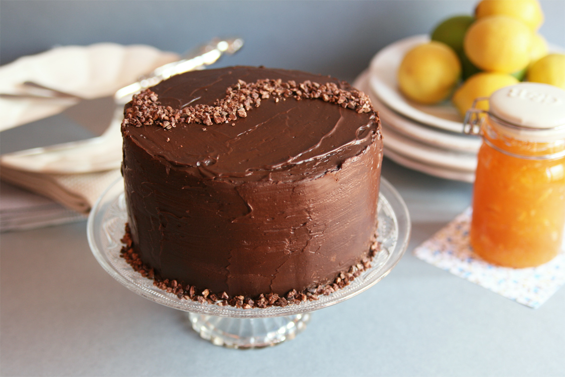 Lemon Cake with Dark Chocolate Ganache