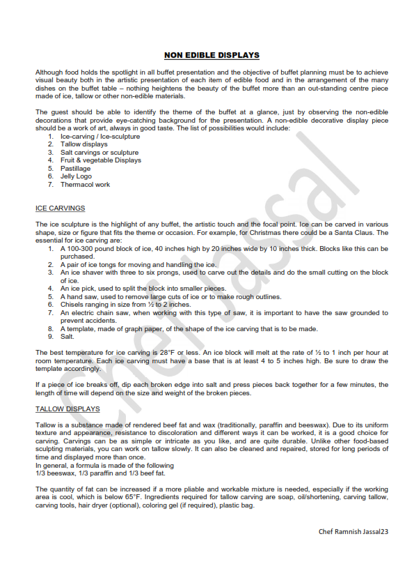 5th sem notes food production: NON EDIBLE DISPLAY