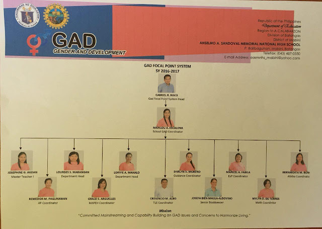 Gender and Development Activities @AASMNHS: AASMNHS GAD Organizational Chart 2018-2015