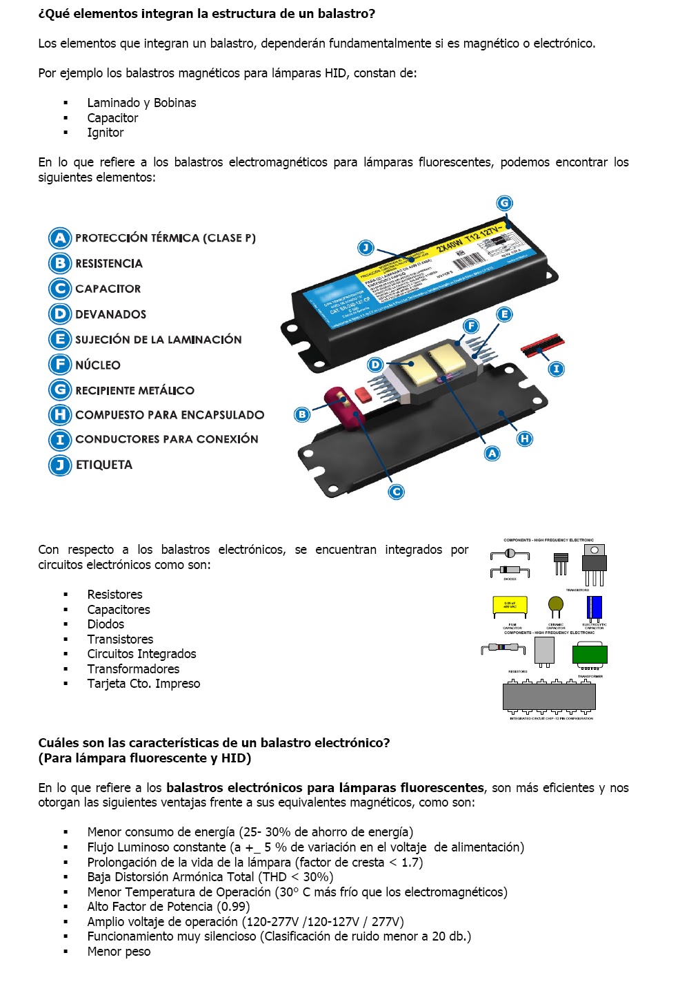 ELECTRICOSAFICIONADOS.SENA: CONCEPTO Y CARACTERISTICAS DE UN BALASTRO