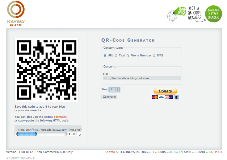 Mini Matisse: Step 3- QR code Project- Creating a QR code
