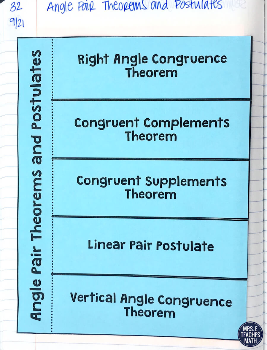 Angle Pair Relationships Proofs INB Pages | Mrs. E Teaches Math