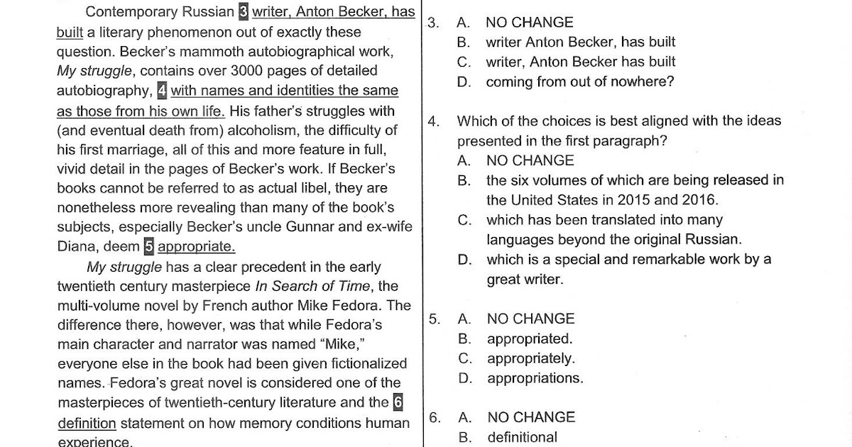 Writing and Language Section Test