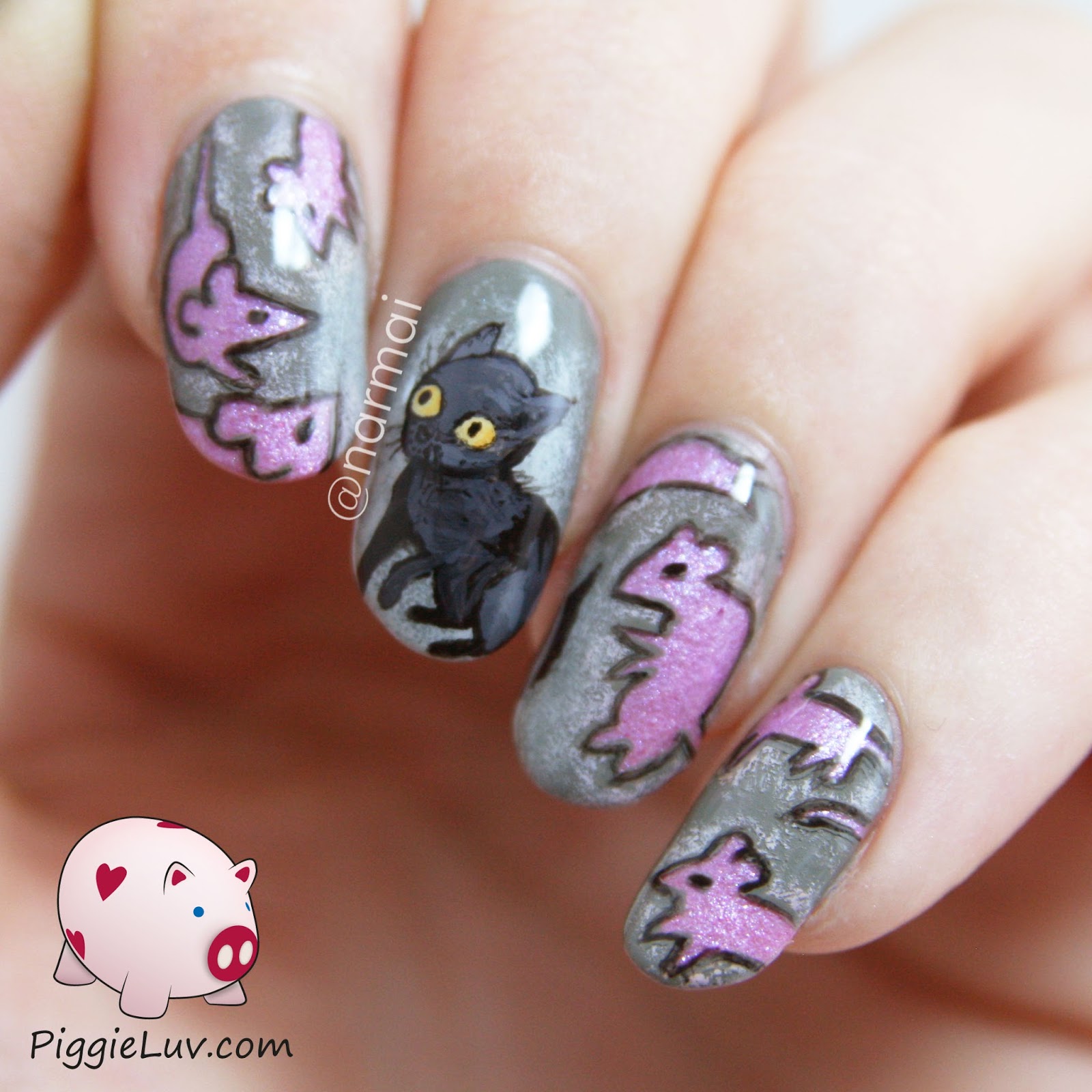PiggieLuv: A cat's nightmare - glow in the dark nail art with Gothic ...