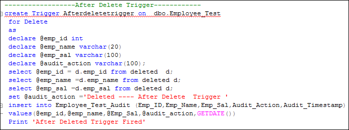 Aspdotnet.Sunil Kumar: TRIGGER IN SQL SERVER