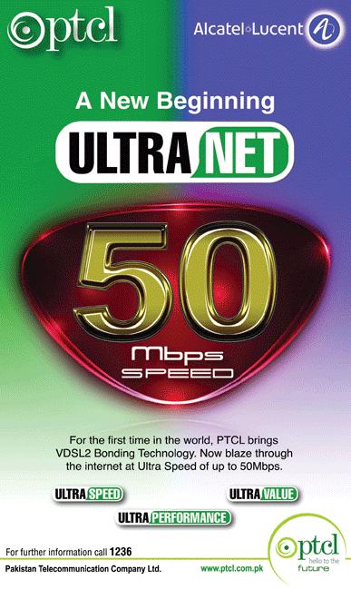 Advertising in Pakistan: PTCL | A New Beginning | Ultra Net 50 mbps Speed